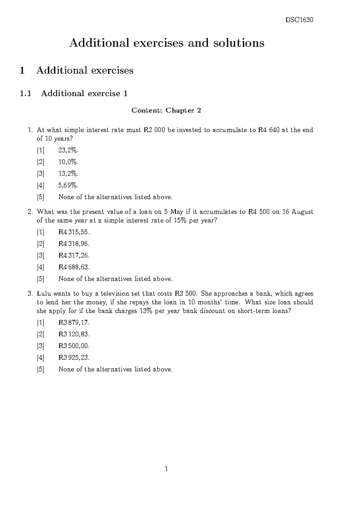 DSC Additional exercises - DSC Additional exercises and solutions 1 ...