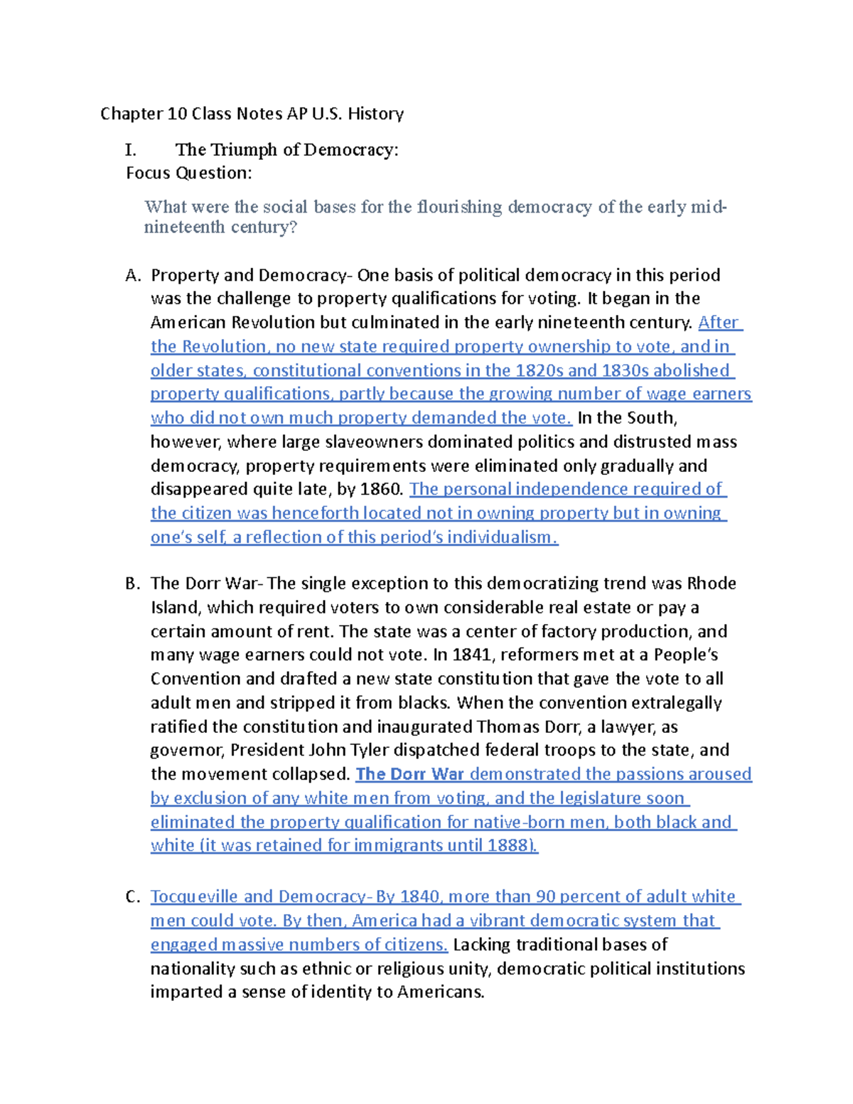 Chapter 10 Class Notes AP U - History I. The Triumph of Democracy ...