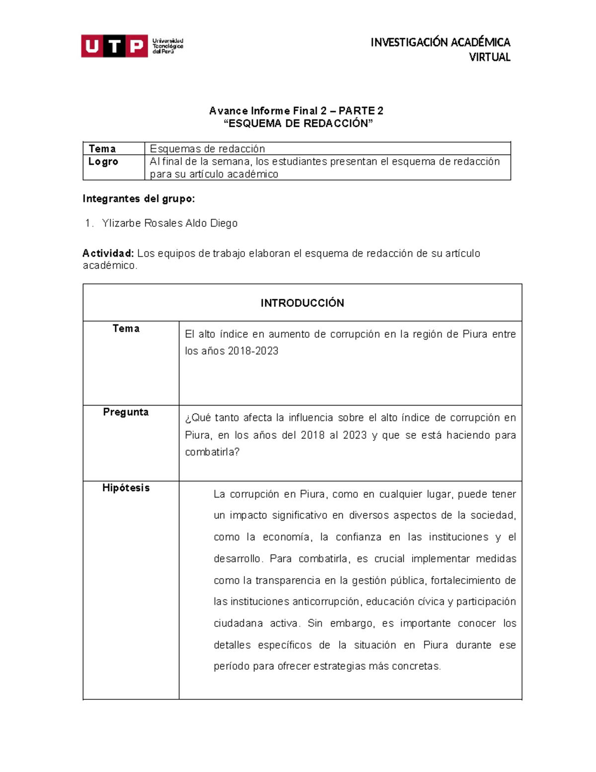 S11- Avance Informe Final 2 PART 2 - INVESTIGACIÓN ACADÉMICA VIRTUAL Avance Informe Final 2 ...