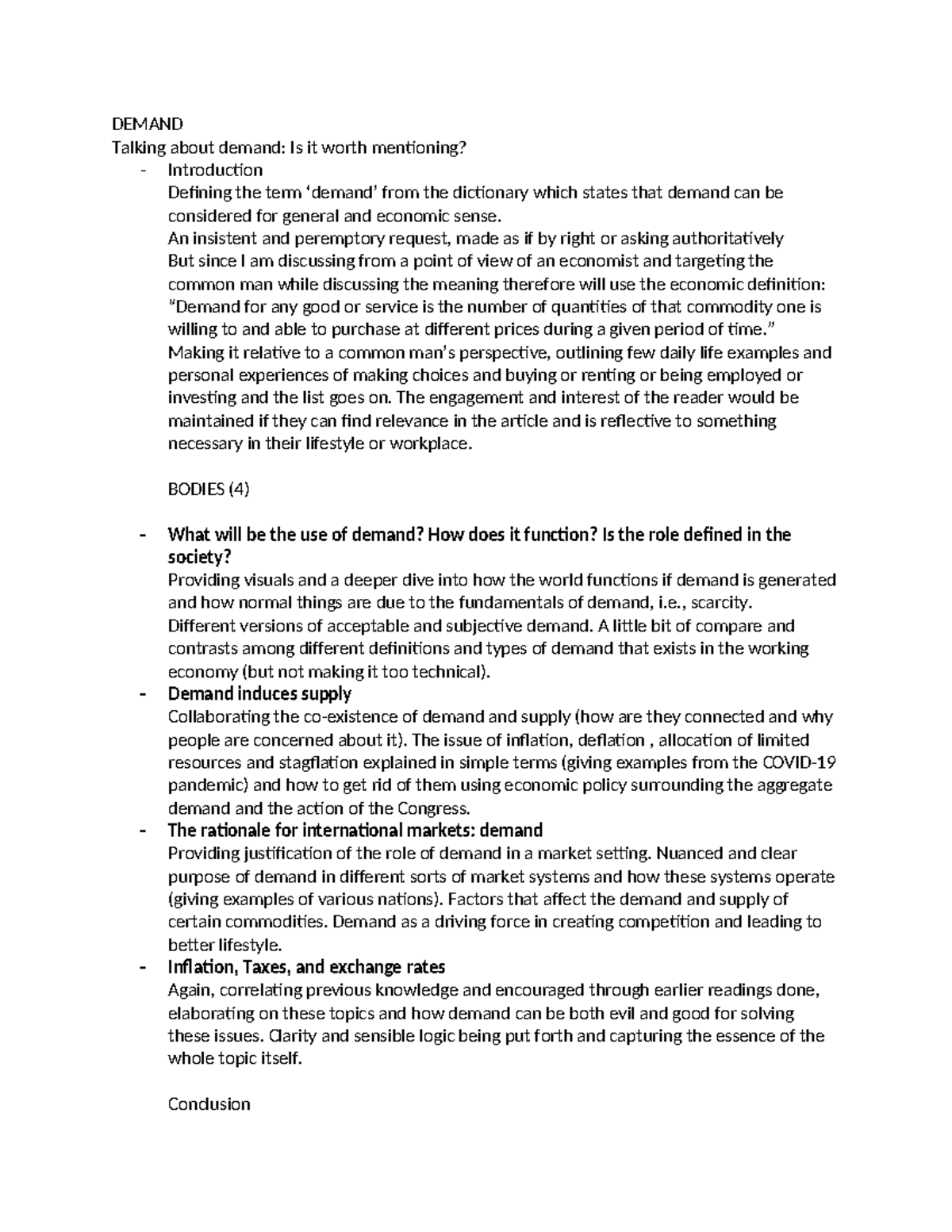 Demand (extended definition outline) - DEMAND Talking about demand: Is ...
