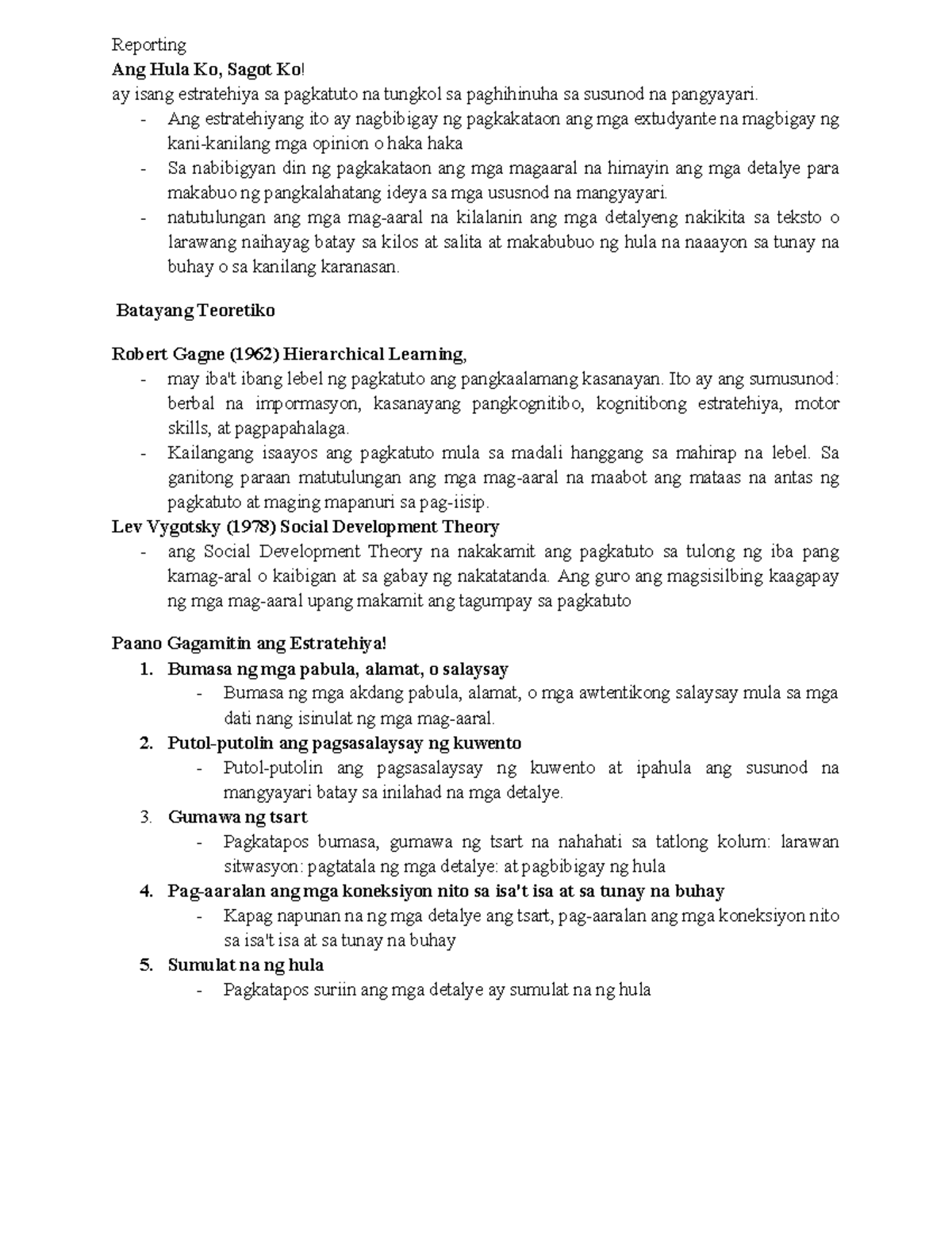 Reporting filipino and Ap - Reporting Ang Hula Ko, Sagot Ko! ay isang ...