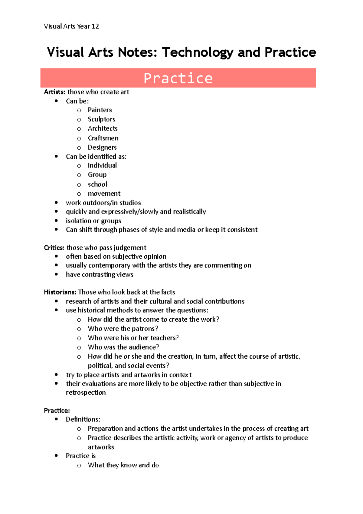 Technology and practice - Visual Arts Notes: Technology and Practice ...