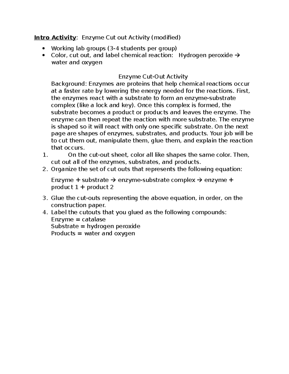 Enzymecutoutactivity - Intro Activity: Enzyme Cut out Activity ...