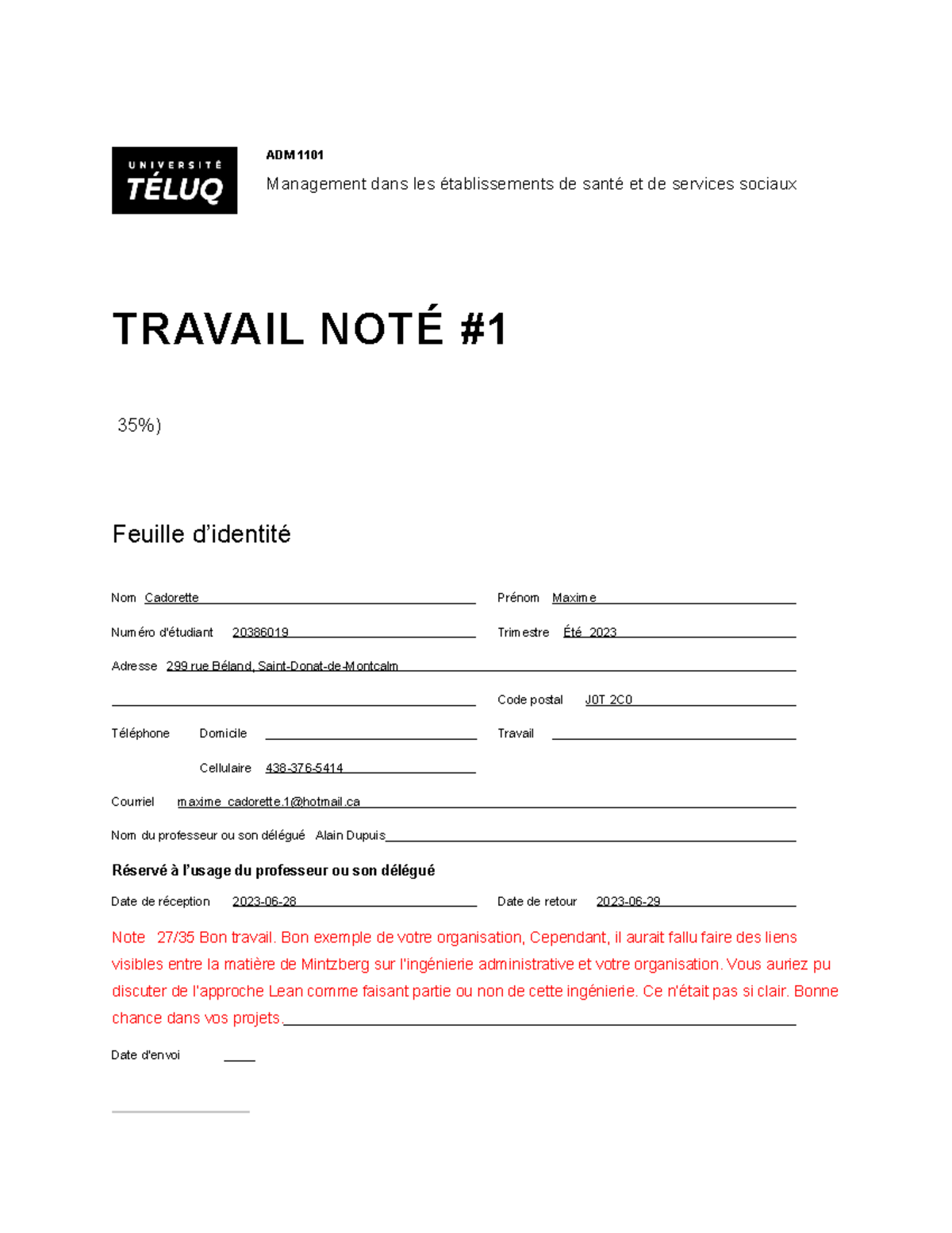 Maxime Cadorette TN1 ADM 1101 corrigé - ADM 1101 Management dans les ...