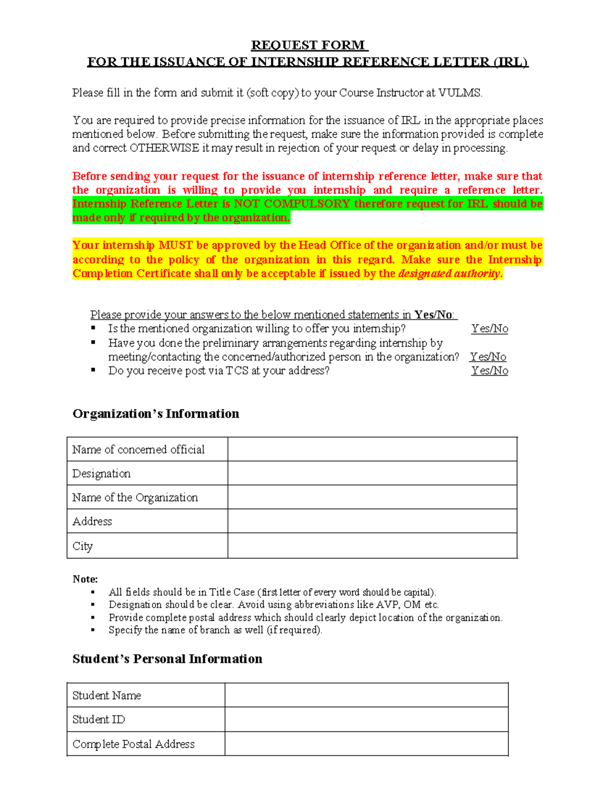 Spring 2024 MCMI619 1 - REQUEST FORM FOR THE ISSUANCE OF INTERNSHIP ...
