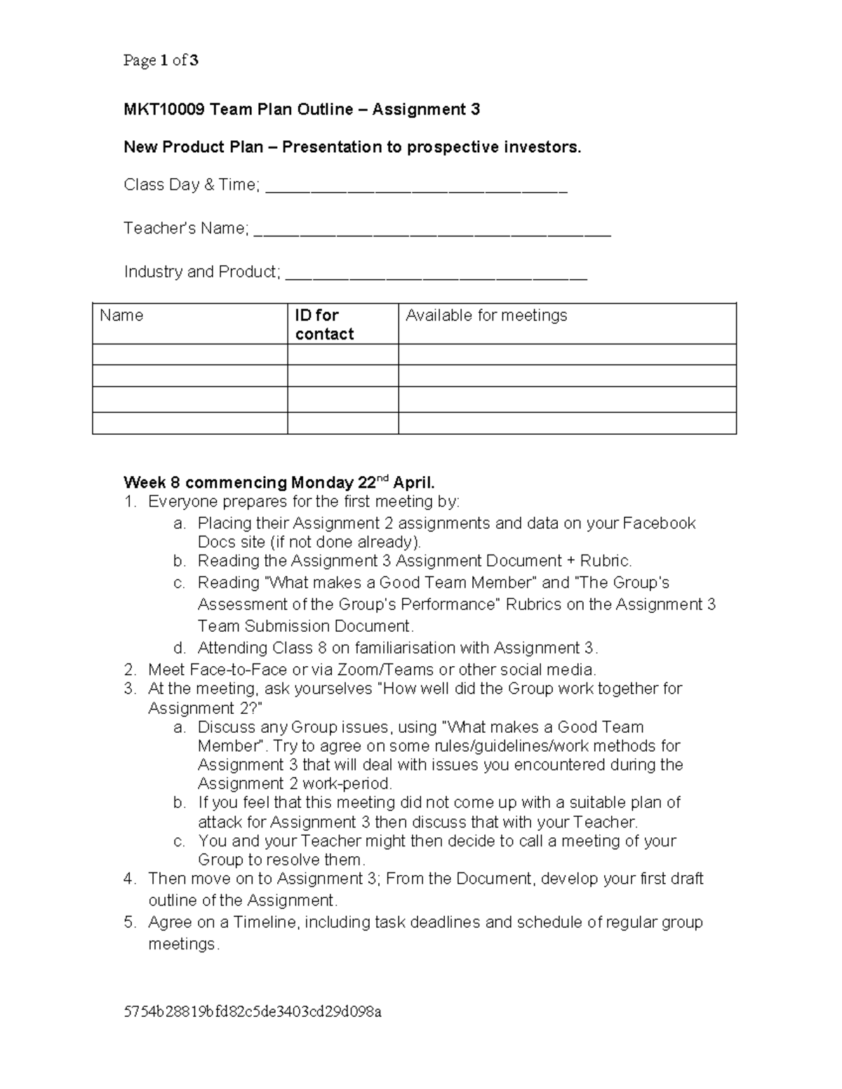 MKT10009 S1,24 Assignment 3 Team Plan Outline - Page 1 of 3 MKT10009 ...