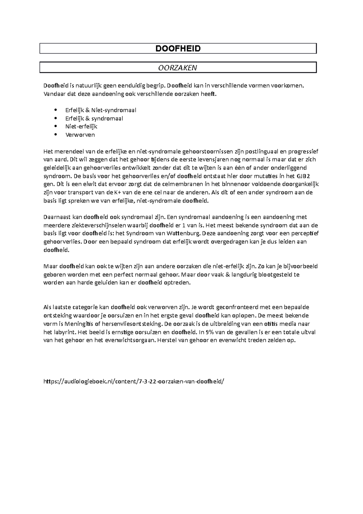 Doofheid - DOOFHEID OORZAKEN Doofheid is natuurlijk geen eenduidig ...