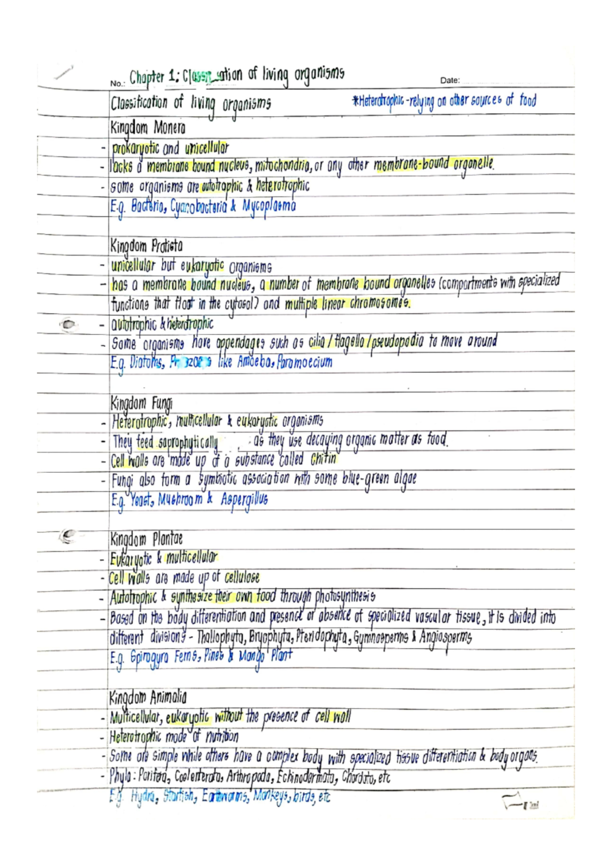 Chapter 1 Classification of Living Organisms - General Biology I - Studocu