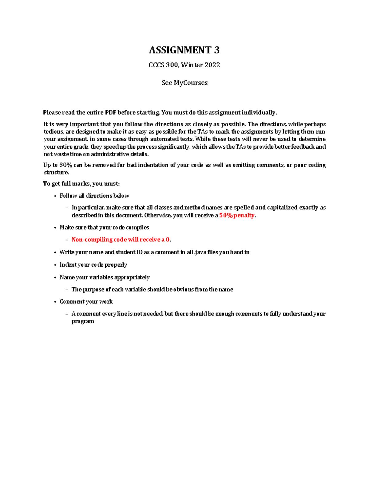 CCCS 300 assignments 3 - assignment - ASSIGNMENT 3 CCCS 300, Winter 2022 See MyCourses Please ...