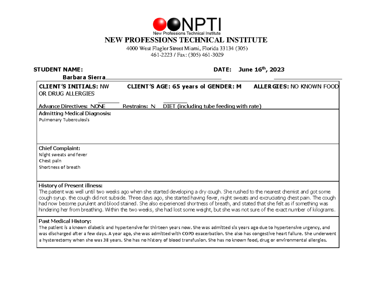 TB careplan-2 - tbcareplan - NEW PROFESSIONS TECHNICAL INSTITUTE 4000 ...
