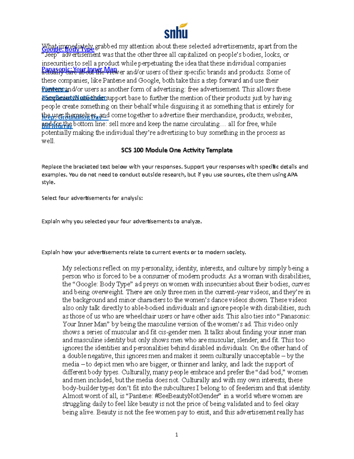 SCS 100 Module One Activity Template - SCS 100 Module One Activity ...