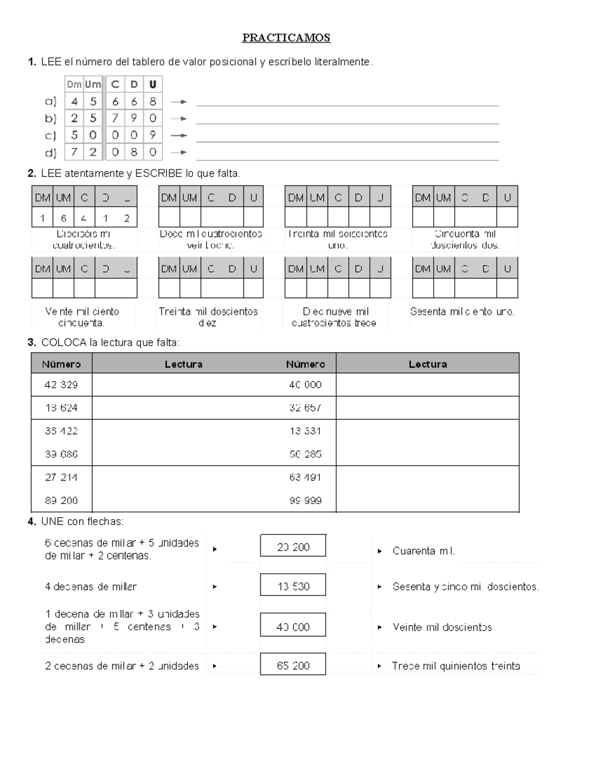 Decenas DE Millar - PRACTICAMOS 1. LEE el número del tablero de valor ...