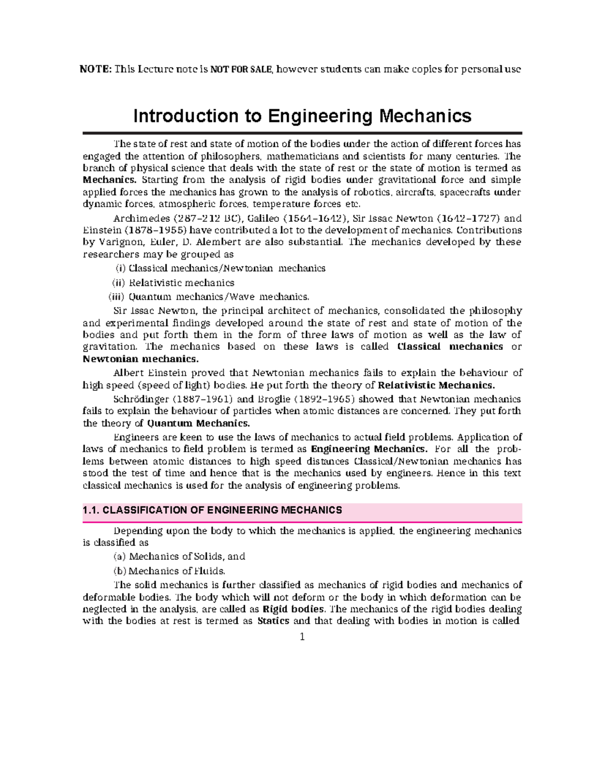 Introduction to Engineering Mechanics - The branch of physical science ...