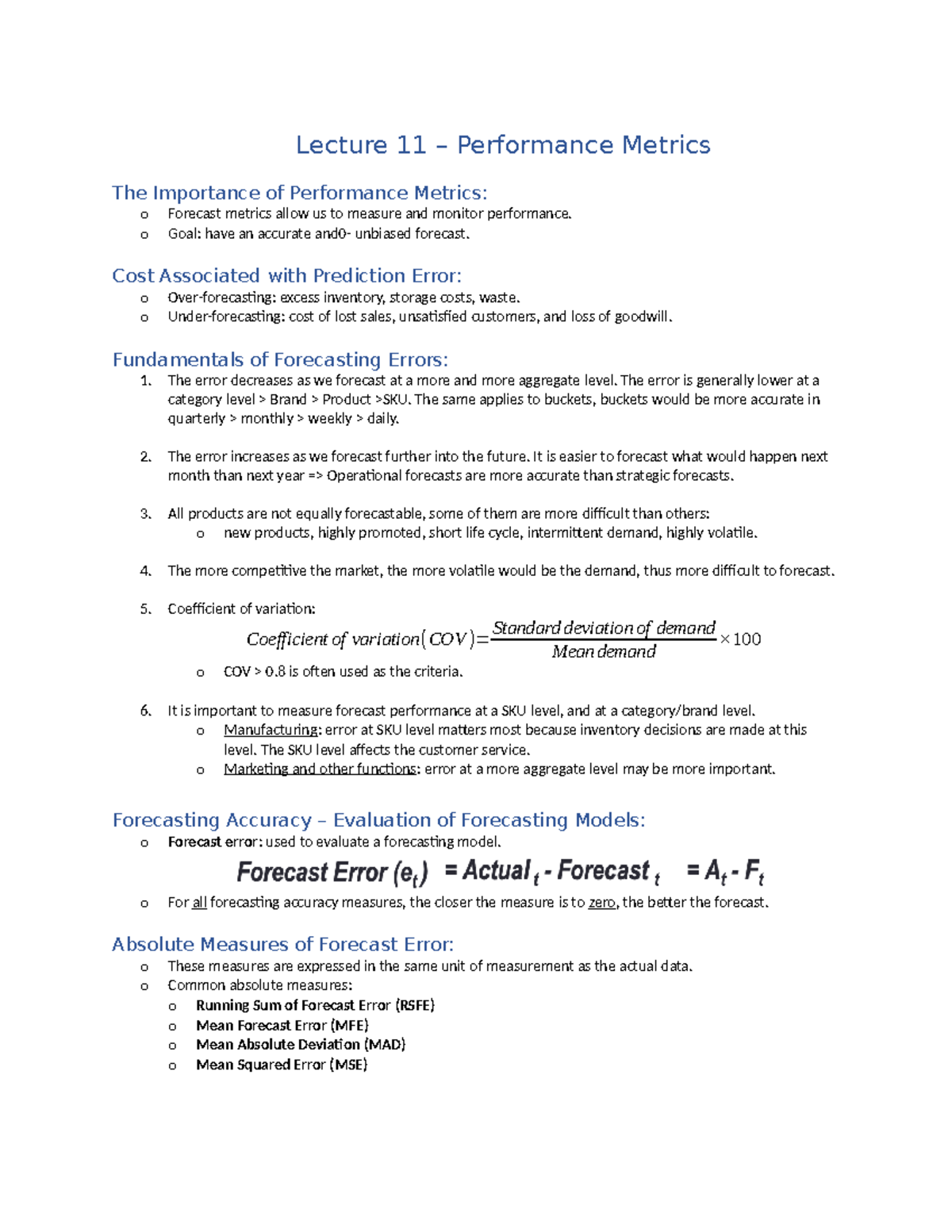 Lecture 11 Performance Metrics Lecture 11 Performance Metrics The