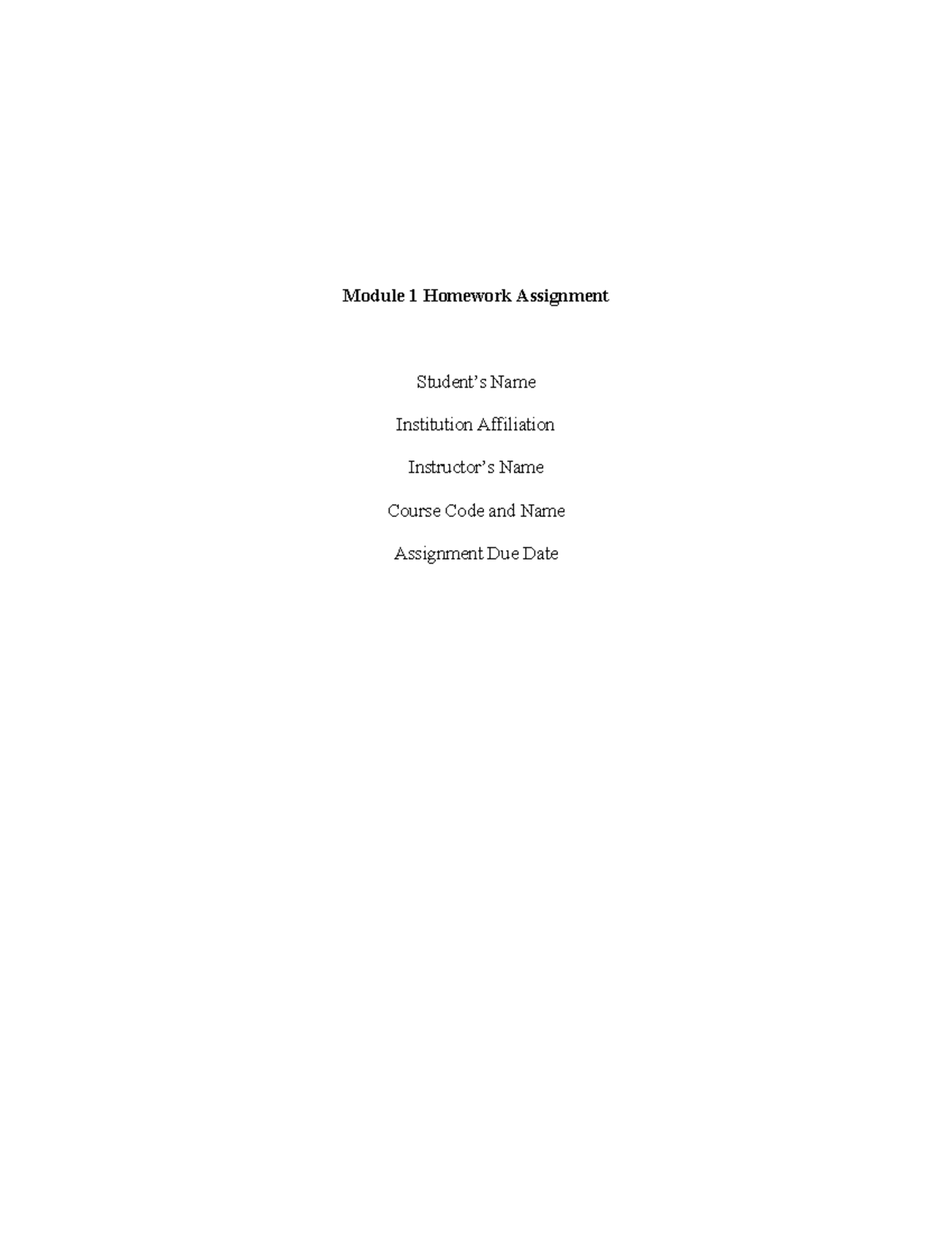Module 1 Homework Assignment - Module 1 Homework Assignment Student’s ...