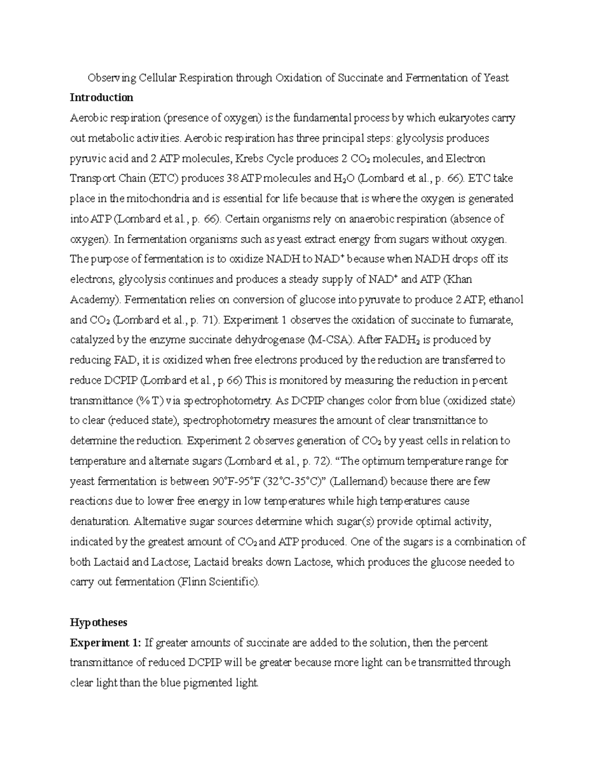 Lab Report 1 Final Version - Observing Cellular Respiration through ...