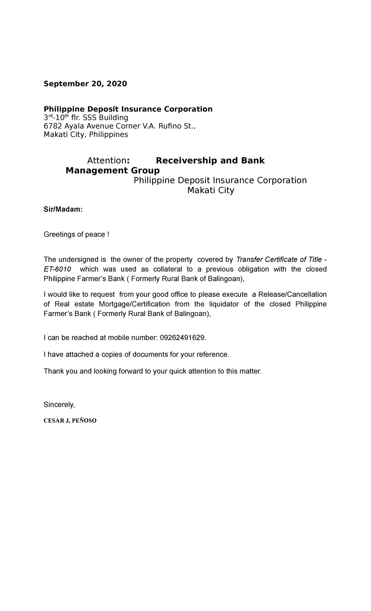 Letter of Request - bbb - September 20, 2020 Philippine Deposit ...