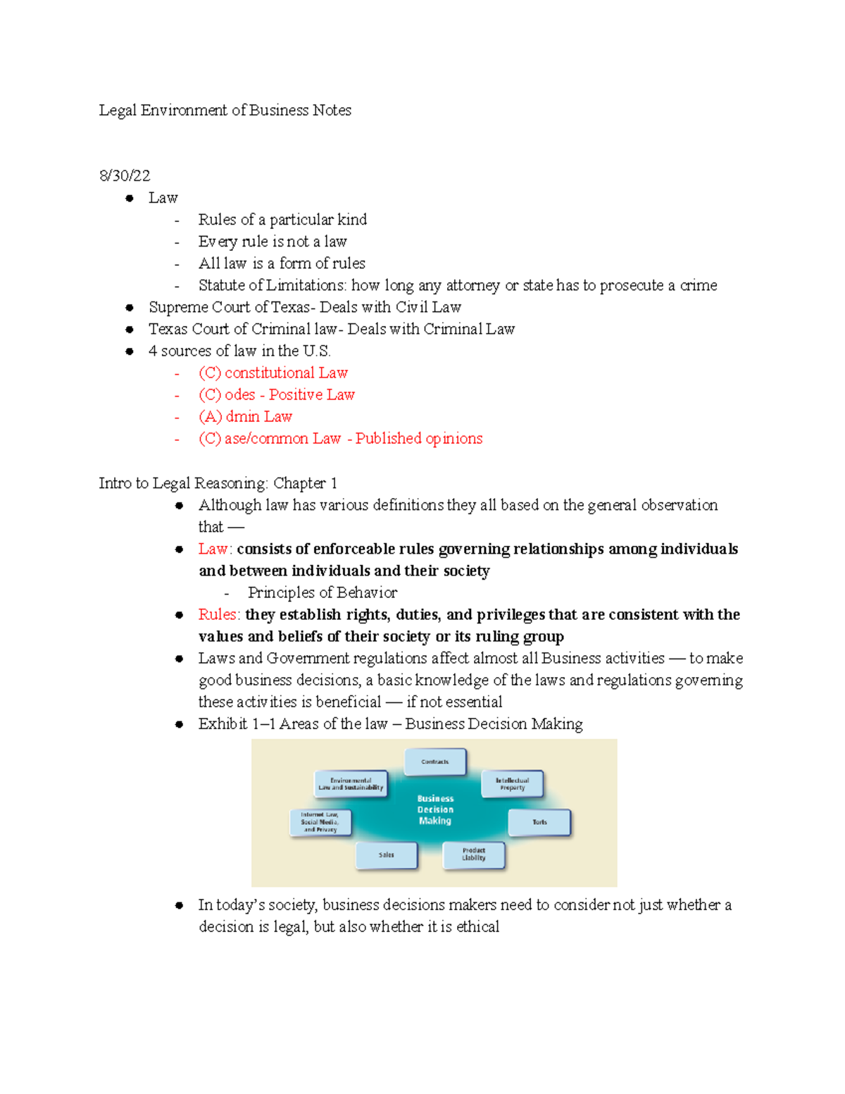 Legal Environment of Business Notes 8 29 22-12 15 22 - Legal ...