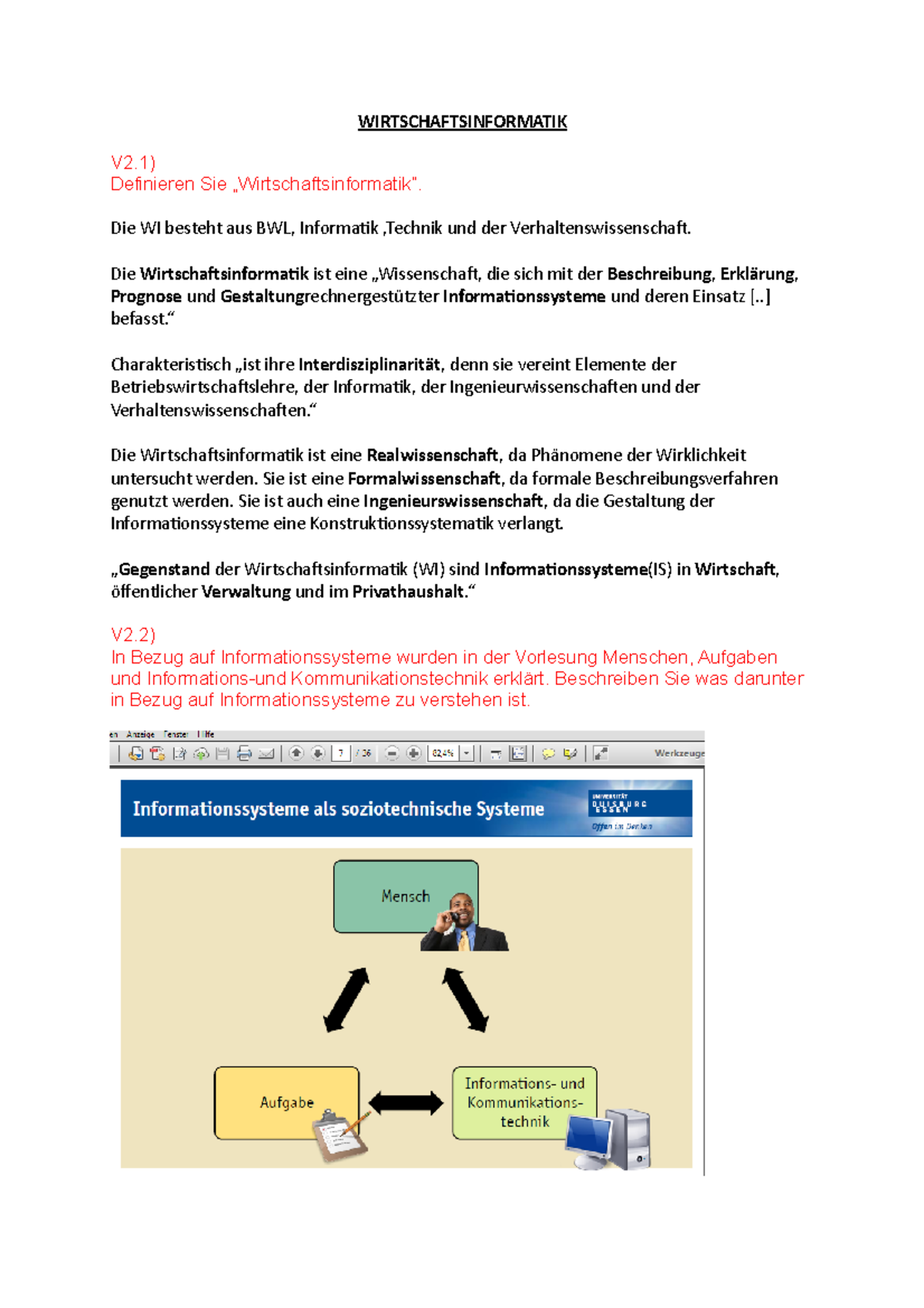 Wirtschaftsinformatik 2 - WIRTSCHAFTSINFORMATIK V2) Definieren Sie ...