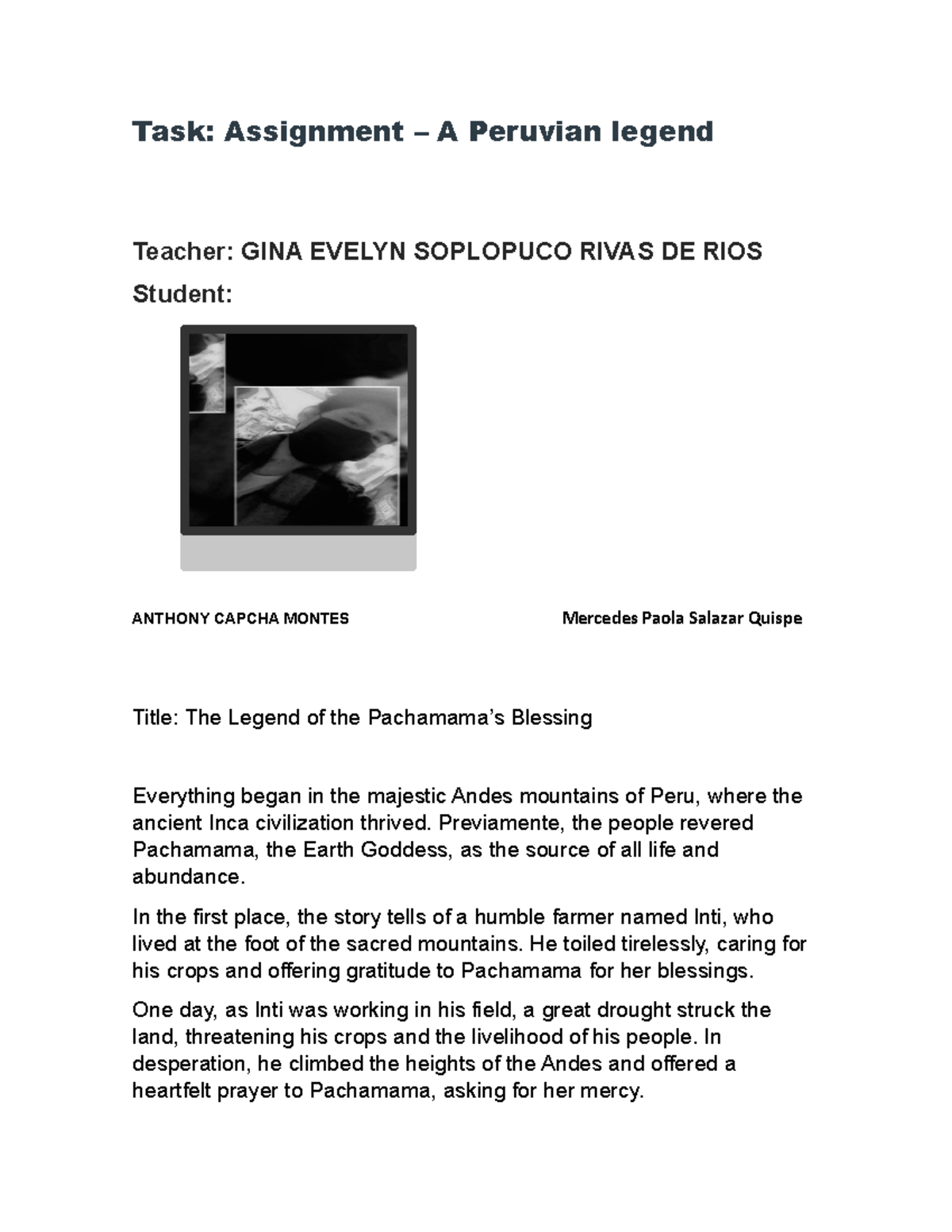 Ingles Tarea s9 leyenda peruana - Task: Assignment – A Peruvian legend ...