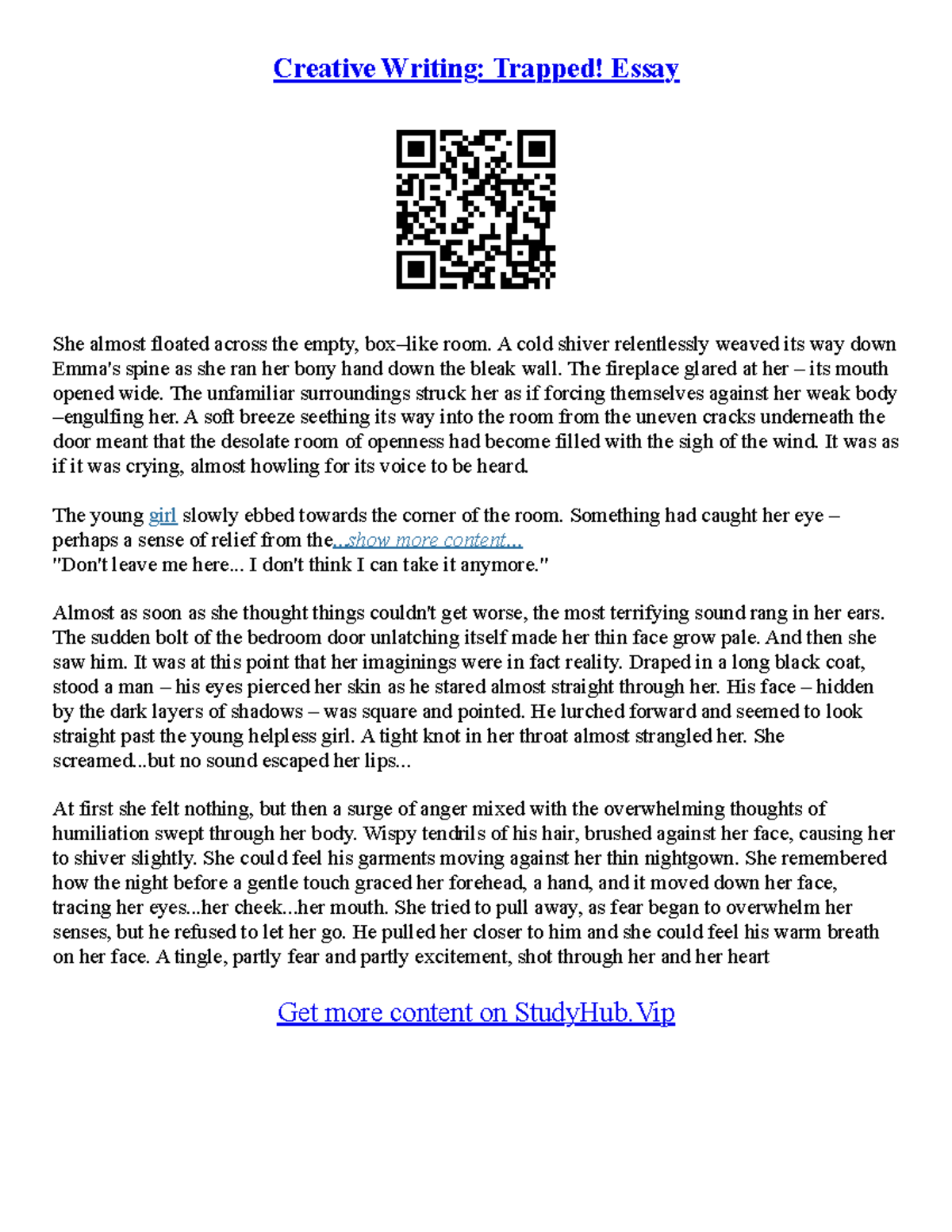 Creative Essay Creative Essay - Creative Writing: Trapped! Essay She ...
