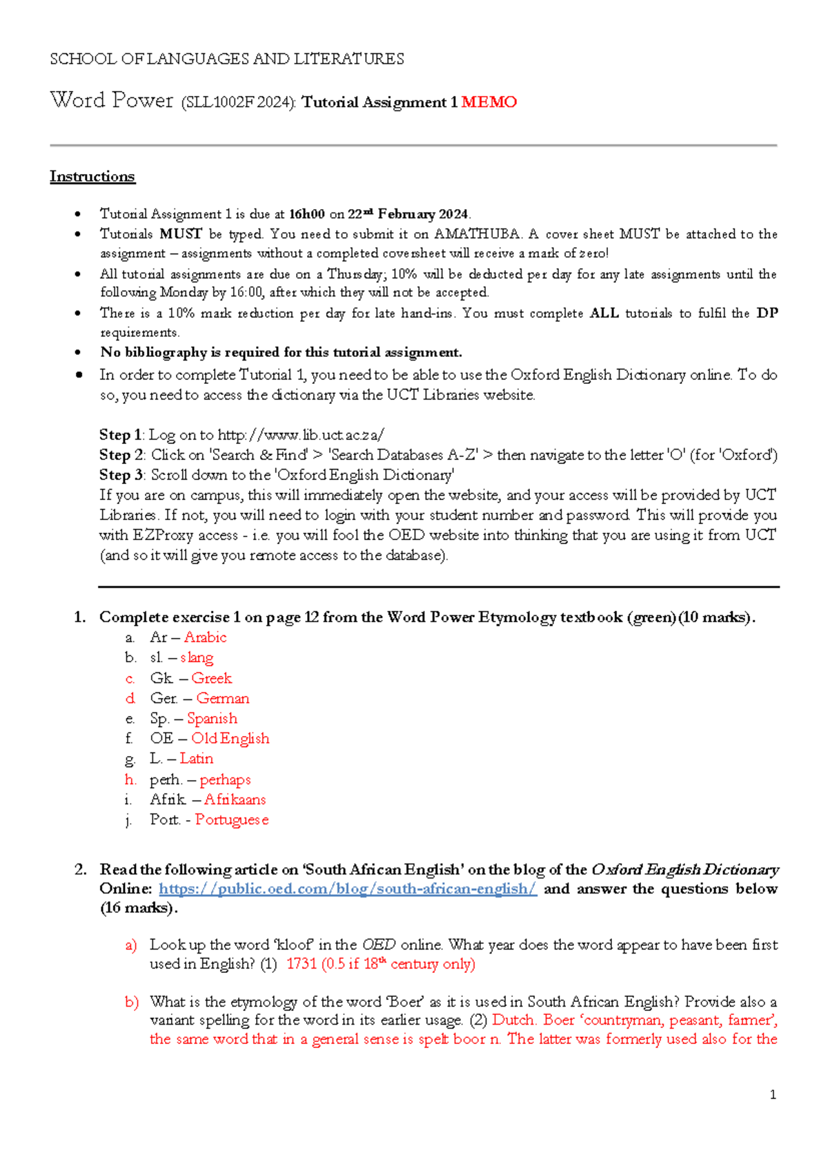 Tutorial Assignment 1 MEMO 2024 - 1 SCHOOL OF LANGUAGES AND LITERATURES Word Power (SLL1002F ...