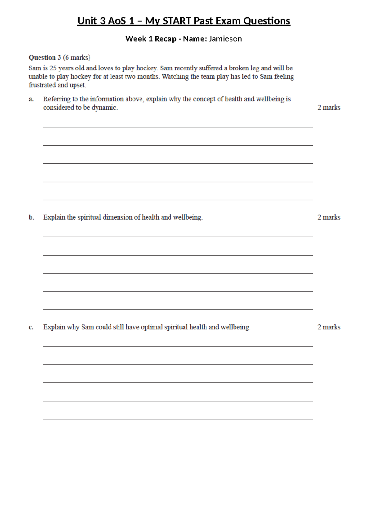 HHD Unit 3 Chapter 1 Practice Questions - Unit 3 AoS 1 – My START Past ...