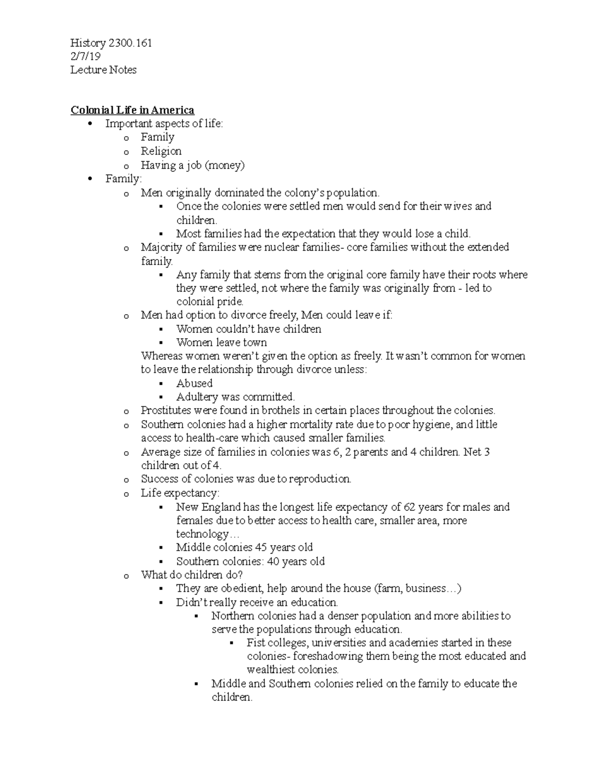 Feb7-A - Lecture notes Feb 7 - History 2300 2/7/19 Lecture Notes ...