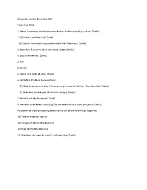 Comp-2 - Comp notes form two - COMPUTER STUDIES NOTES FORM 2 Word ...