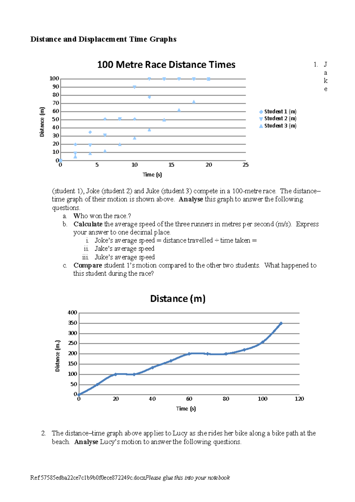 8 2 Distance and Displacement Time Graphs - J a k e (student 1), Joke ...