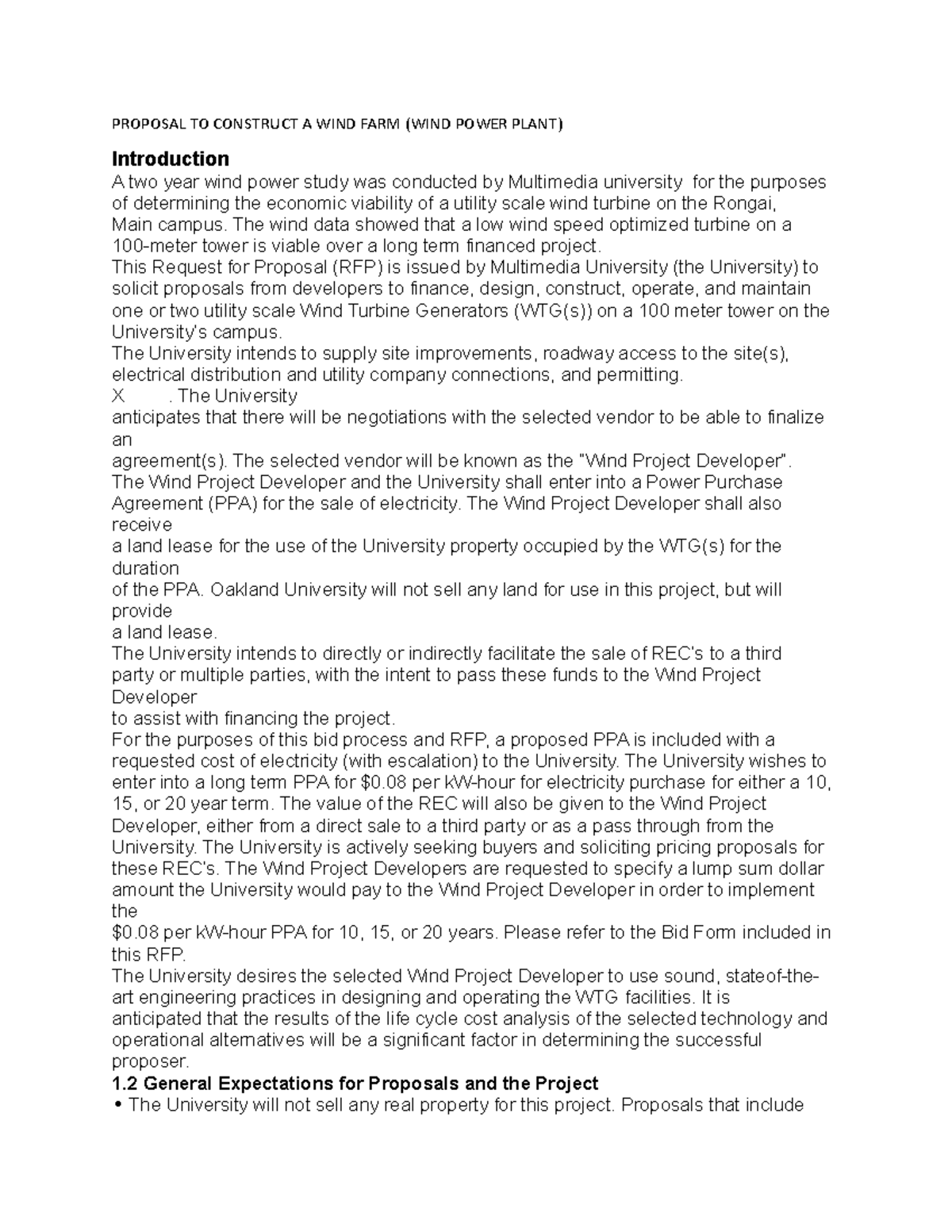 Proposal TO Construct A WIND FARM - PROPOSAL TO CONSTRUCT A WIND FARM ...