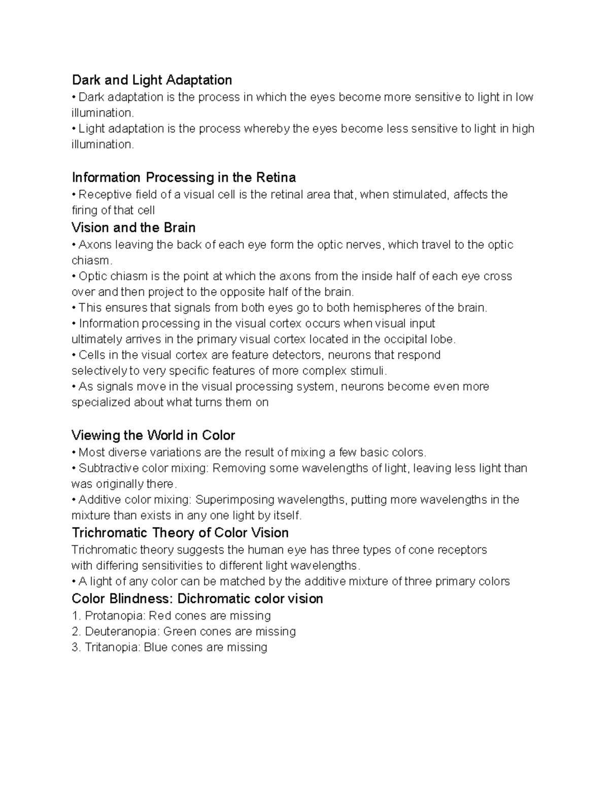 Psych Notes - part 9 - dark and light adaptation, information ...