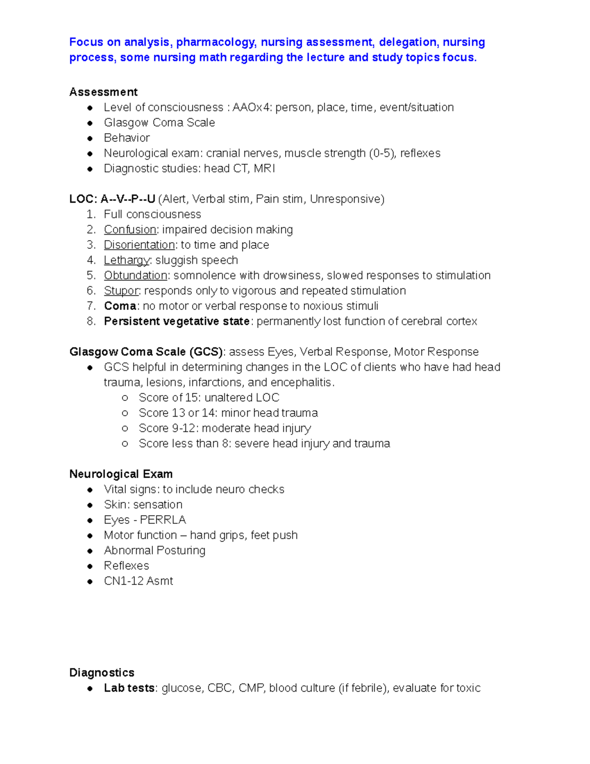 Medical Surgical Nursing Study Notes Neurology - process, some nursing ...