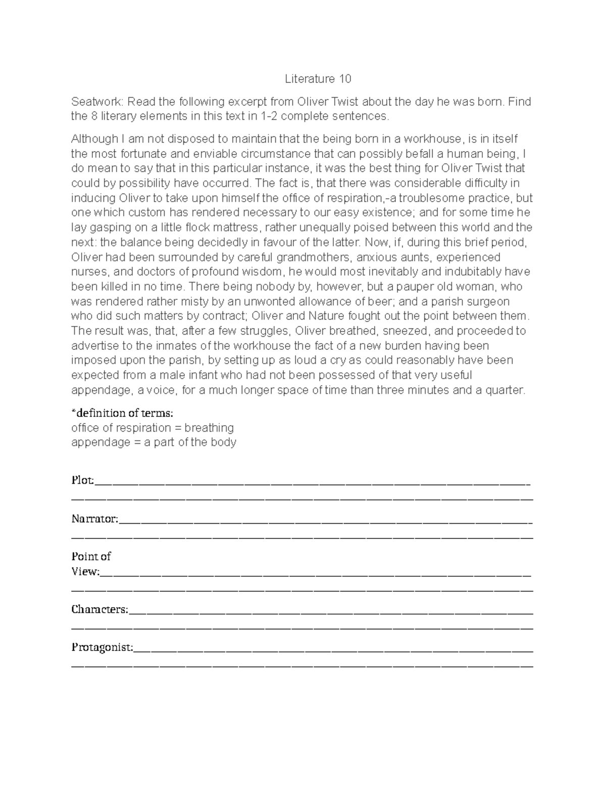 Literature 10 seatwork oct 11 - Literature 10 Seatwork: Read the ...