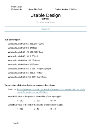 Module 6 worksheet - Module 6 Name: Student Number: Usable Design BEHV ...