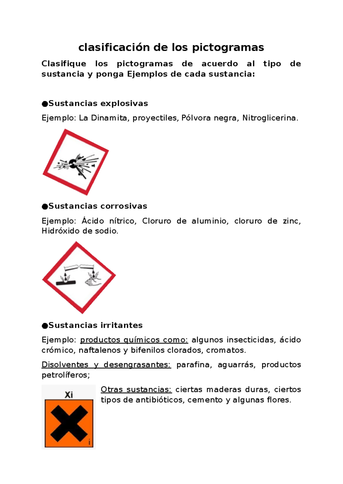 Tarea 1 pictogramas - clasificación de los pictogramas Clasifique los ...