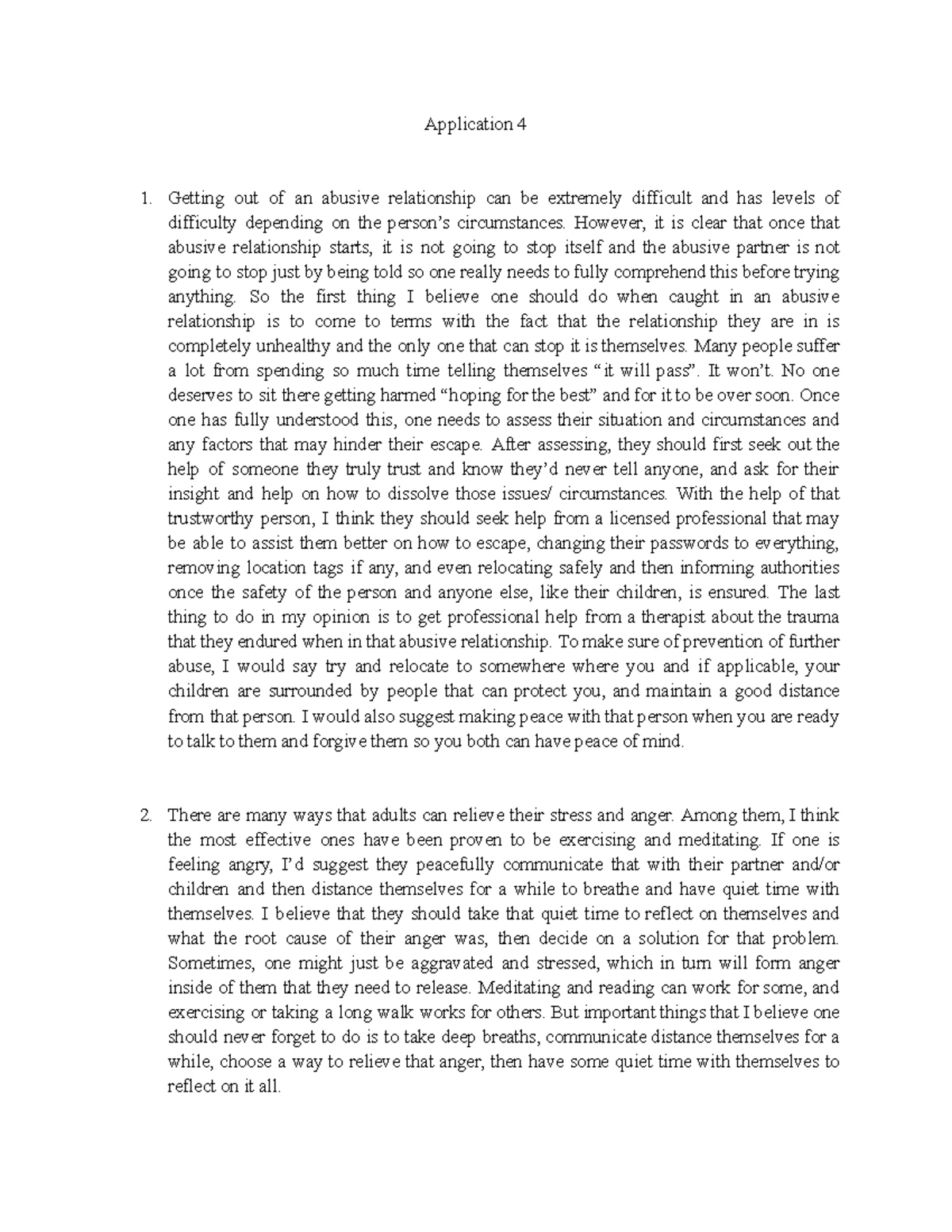 Application 4 - Assignment for unit 4 - Application 4 Getting out of an abusive relationship can ...