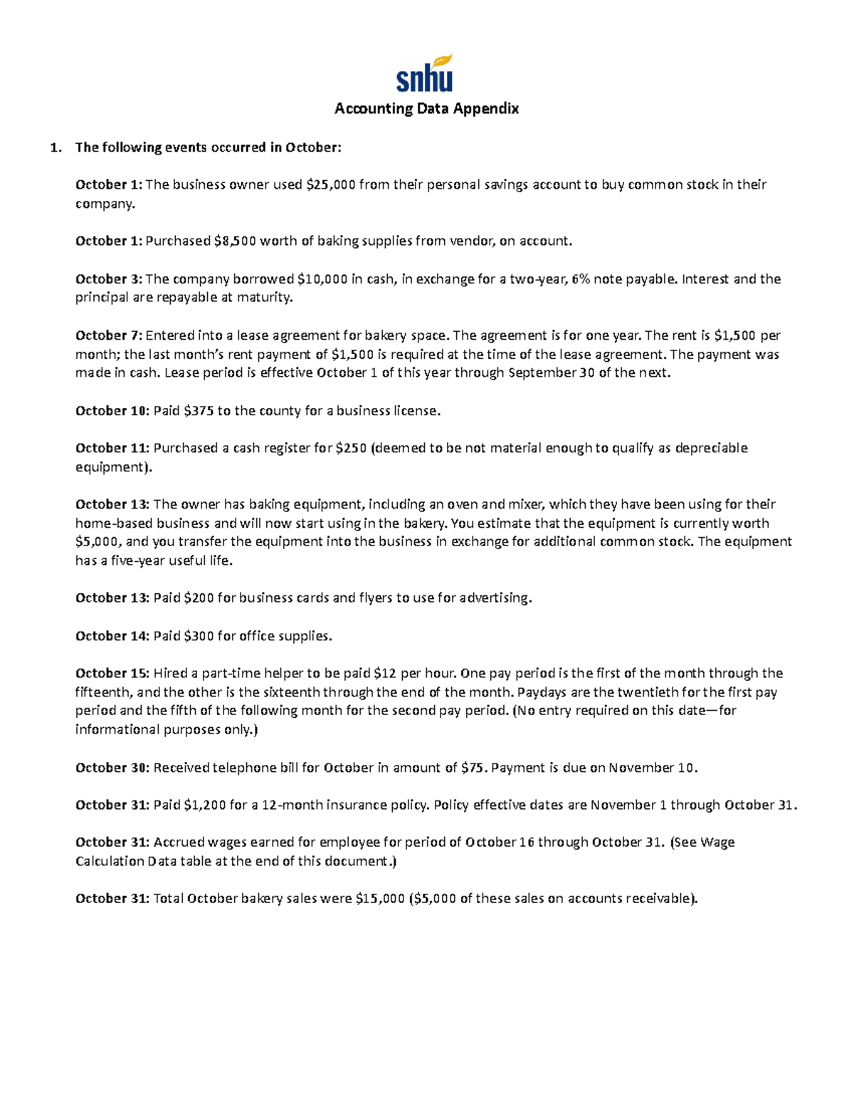 ACC 201 Accounting Data - Accounting Data Appendix The following events ...