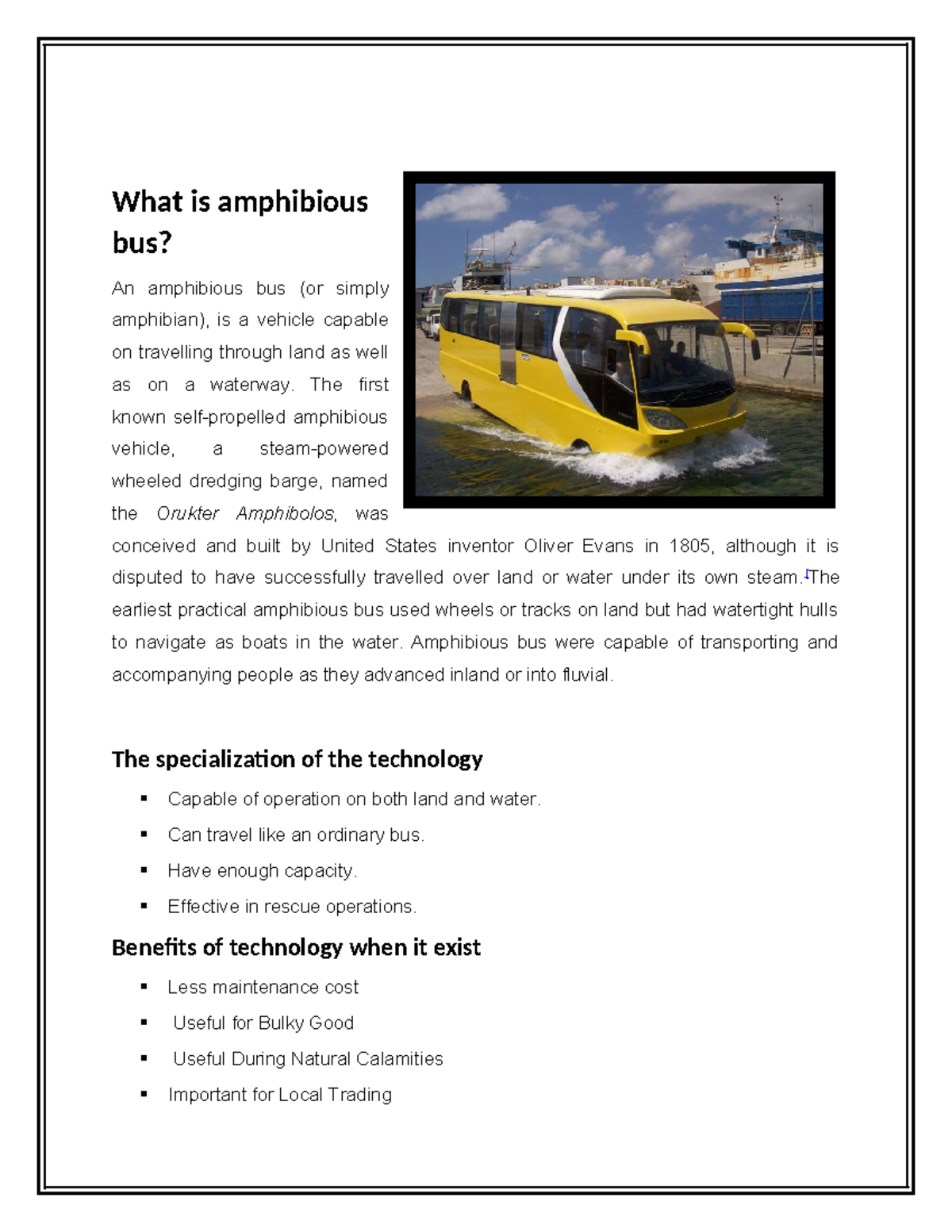 Amphibious Bus (Midterms) - What is amphibious bus? An amphibious bus ...
