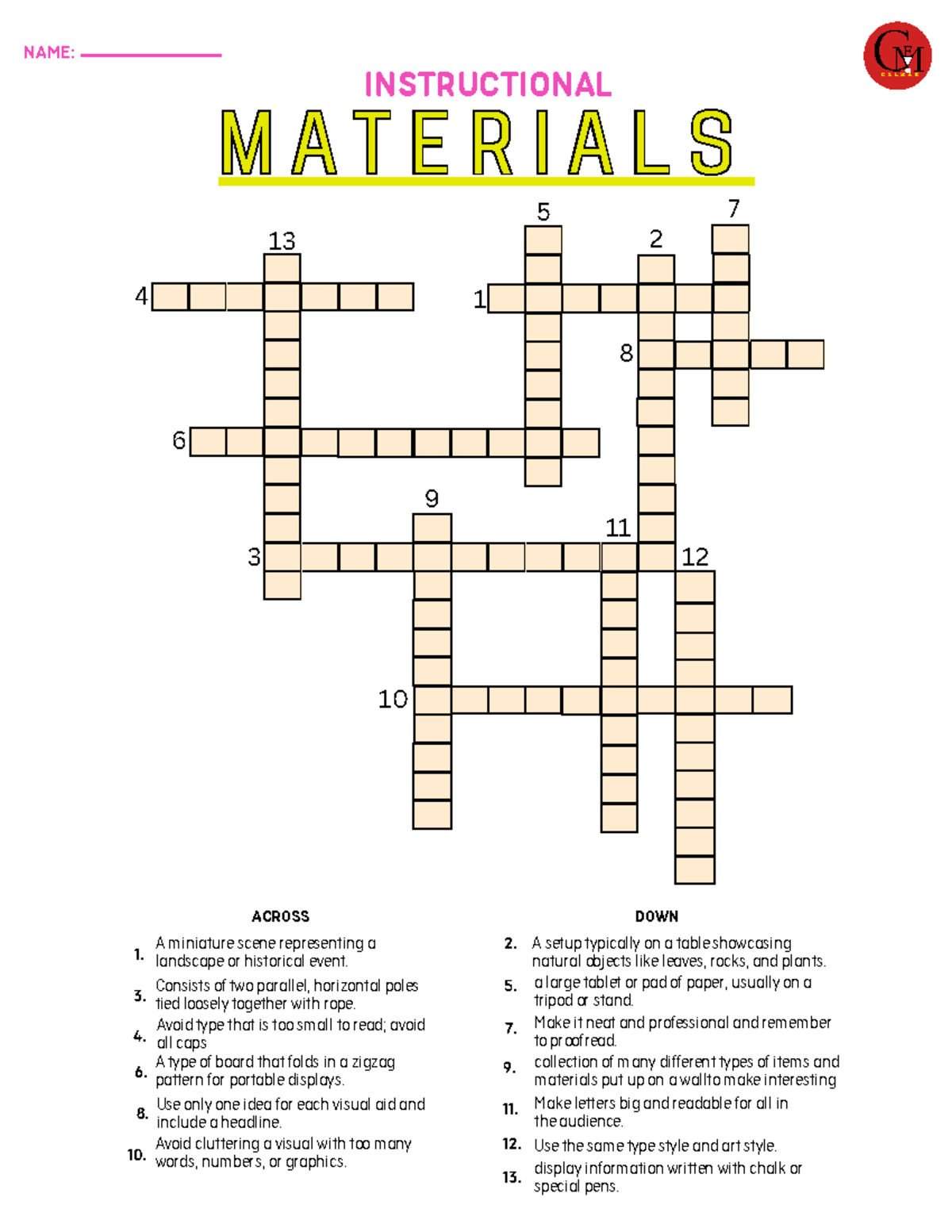 Crossword Act. For TTL1 - 6 1 2 3 5 4 7 8 9 10 11 12 13 M A T E R I A L ...