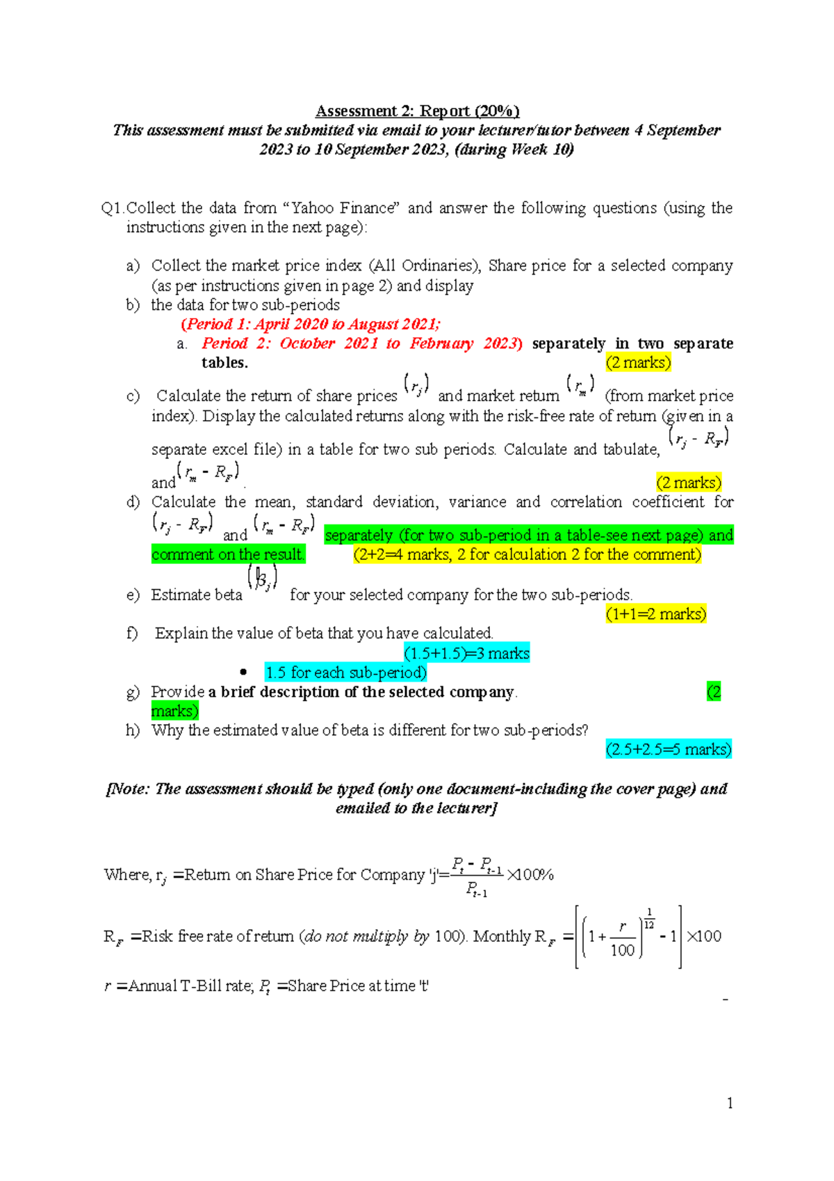 CFM marking - Instruction - Assessment 2: Report (20%) This assessment ...