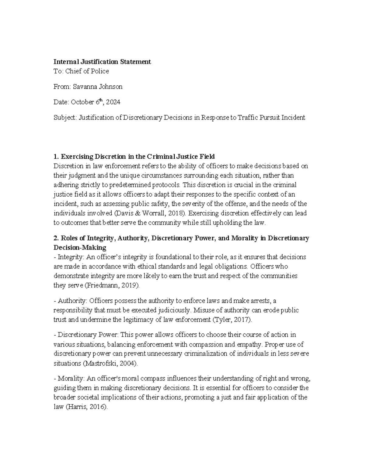 Internal Justification Statement - This discretion is crucial in the ...