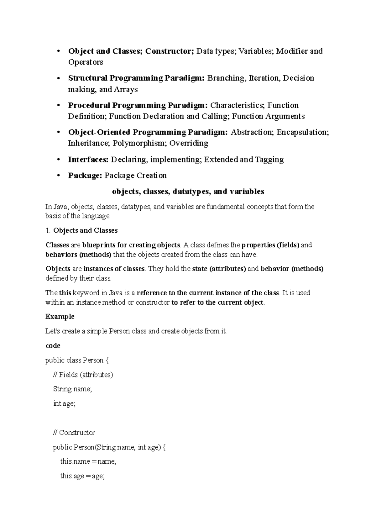 APP Unit 2 - Unit 2 detailed notes - • Object and Classes; Constructor ...