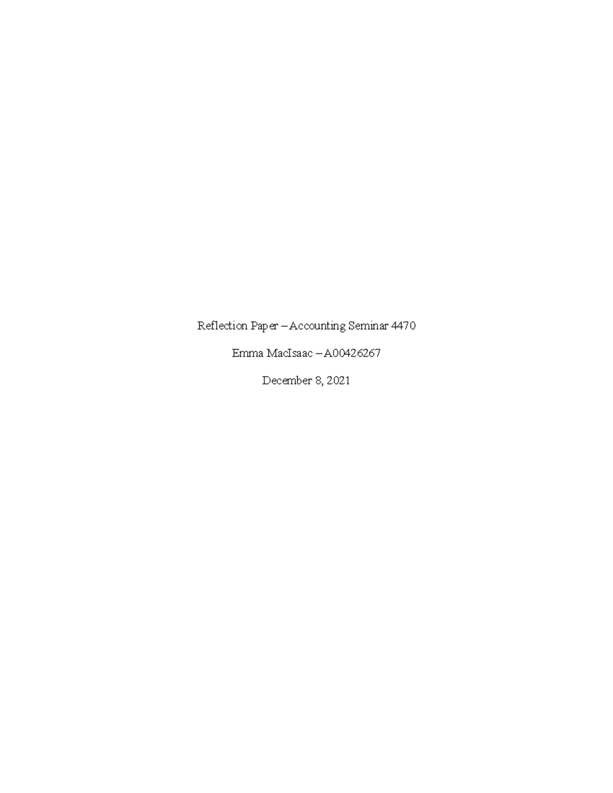 Acct seminar reflection paper - Reflection Paper – Accounting Seminar ...