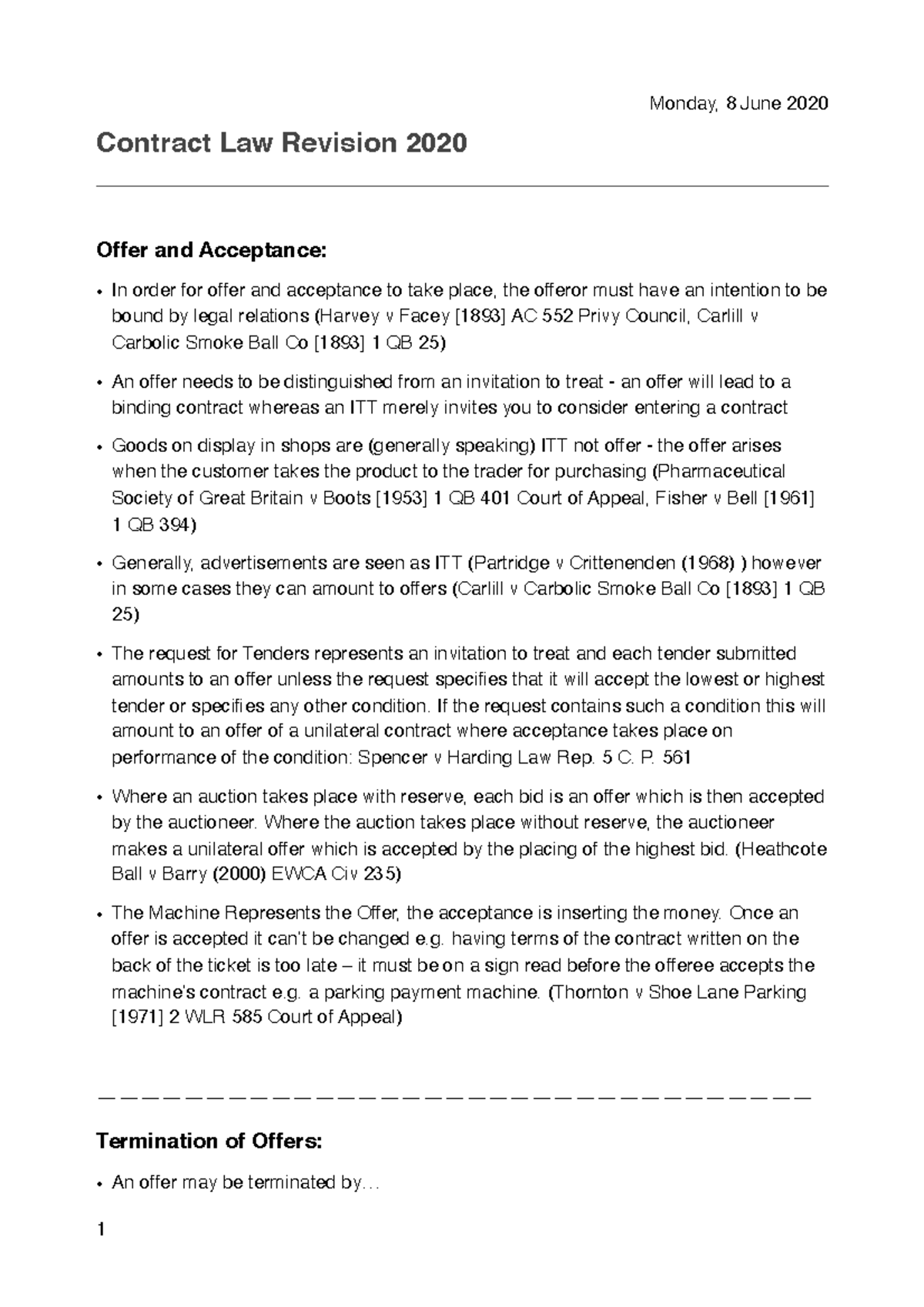 Contract law revision final - Contract Law Revision 2020 Offer and ...