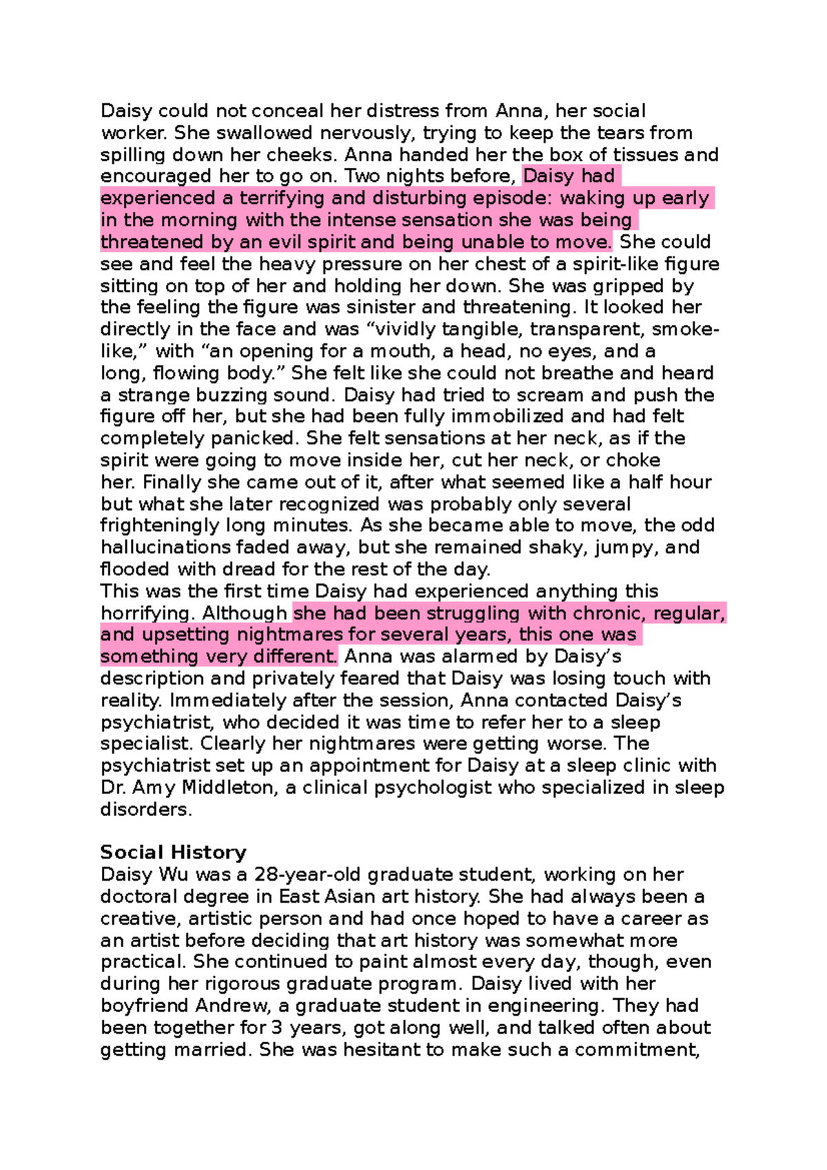 Week 2- CASE STUDIES - Daisy could not conceal her distress from Anna ...