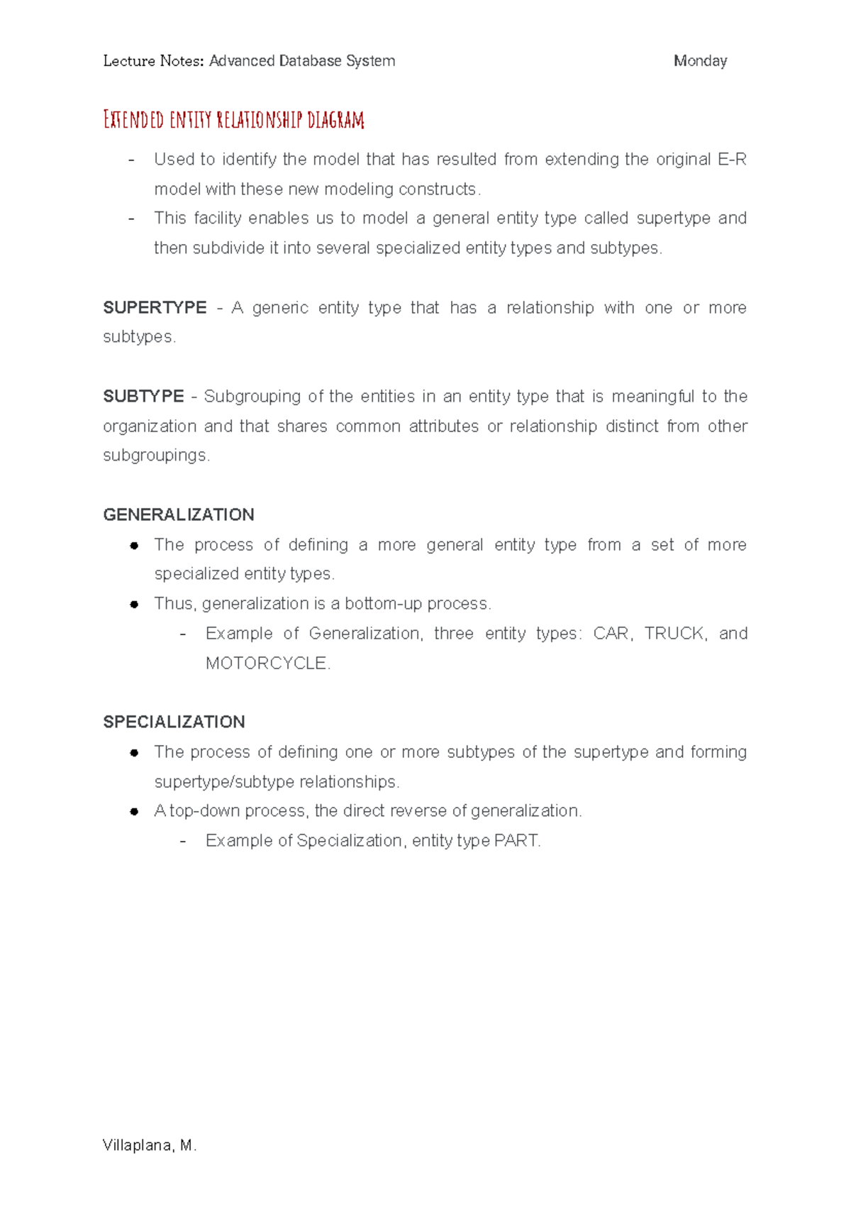 Extended Entity Relationship Diagram- Week3(Lecture Notes) - Lecture ...