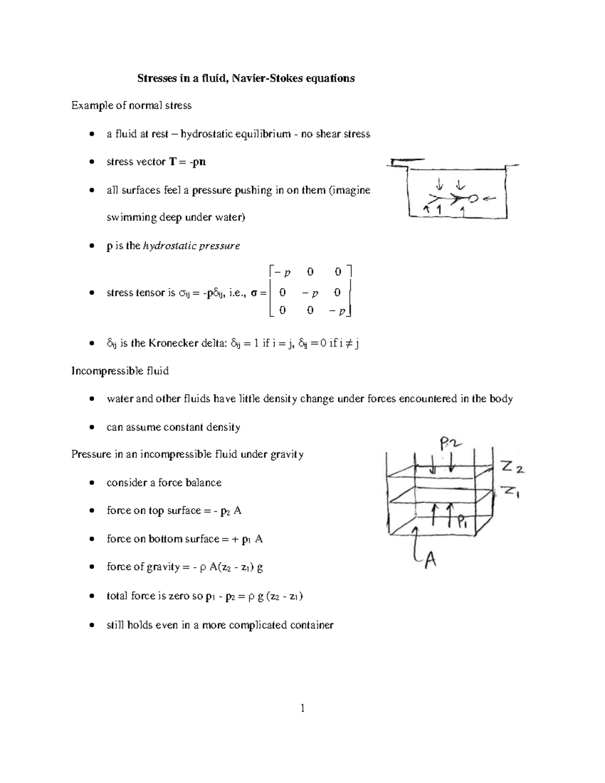 Stresses in a fluid, Navier-Stokes equations - Stresses in a fluid ...