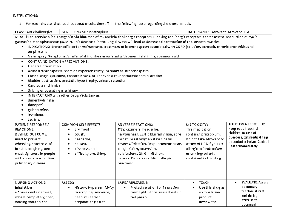 Med Card- Ipratropium - INSTRUCTIONS: For each chapter that teaches ...