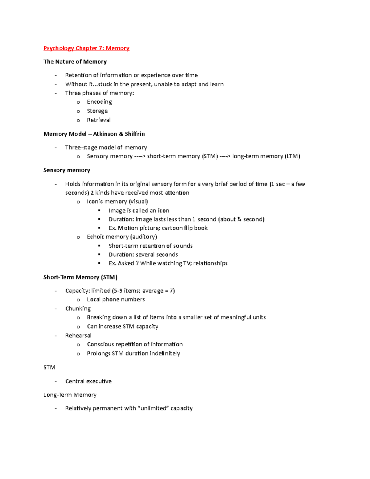 Psychology Chapter 7 - . in the present, unable to adapt and learn ...